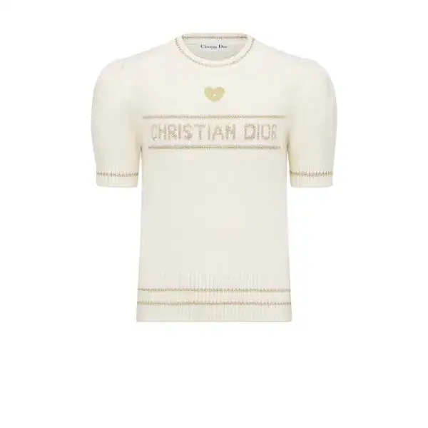 Christian Dior◆極上カシミヤシルク◆シャーリングトップス◆未使用 ディオール カシミヤ×シルク ニット 40 レディース ブラック×ホワイト
